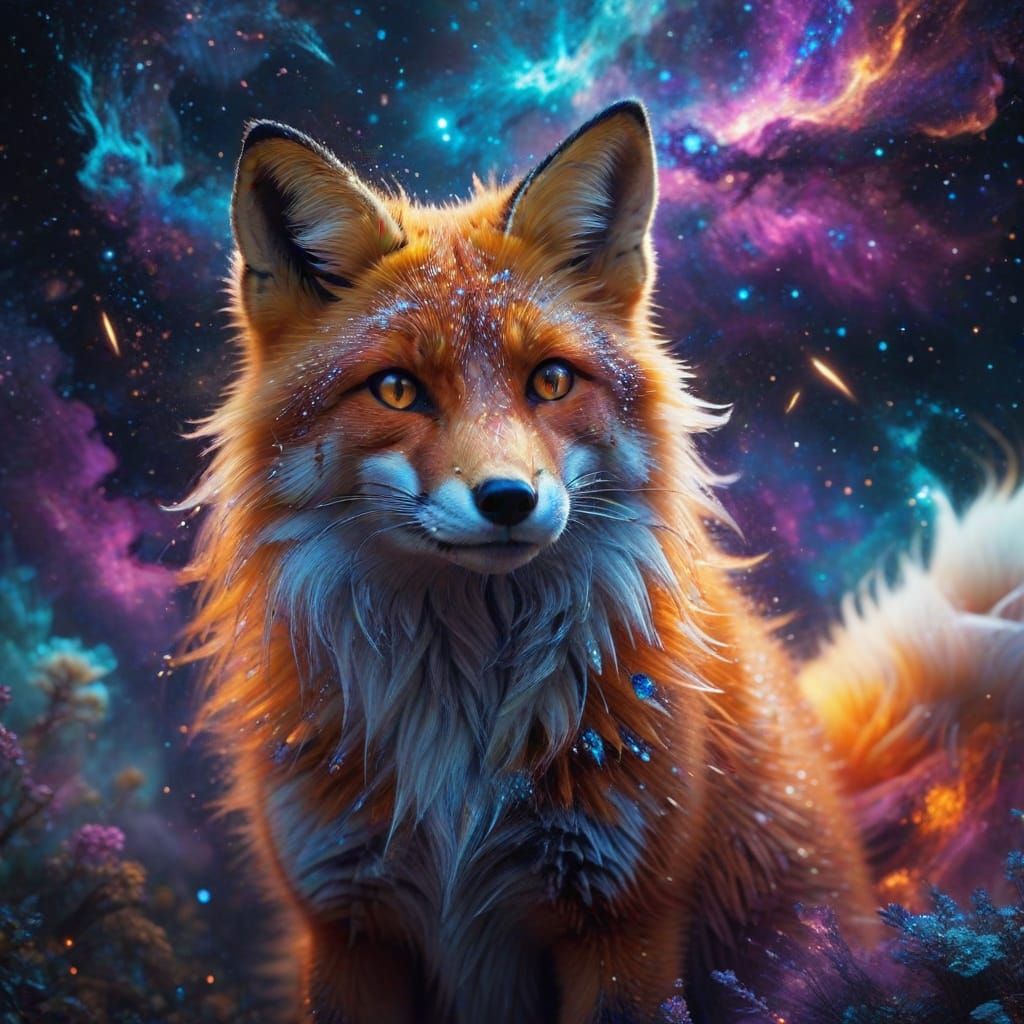 Fox - Luminescent Fox in Cosmic Astral Backdrop