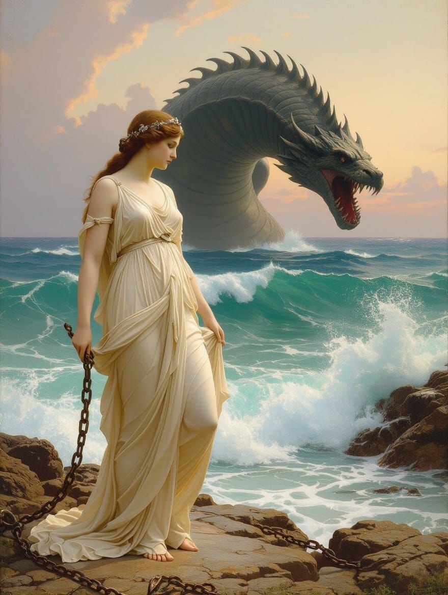 Classical Goddess Andromeda Chained to the Rocks - AI Art