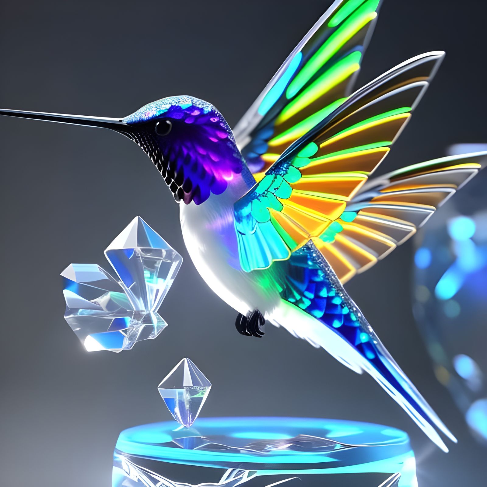 Neon Hummingbird Inside Crystal Dimension - AI Generated Artwork ...