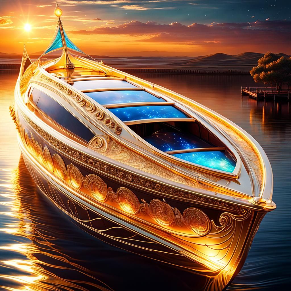 Golden boat of the Gods - AI Generated Artwork - NightCafe Creator