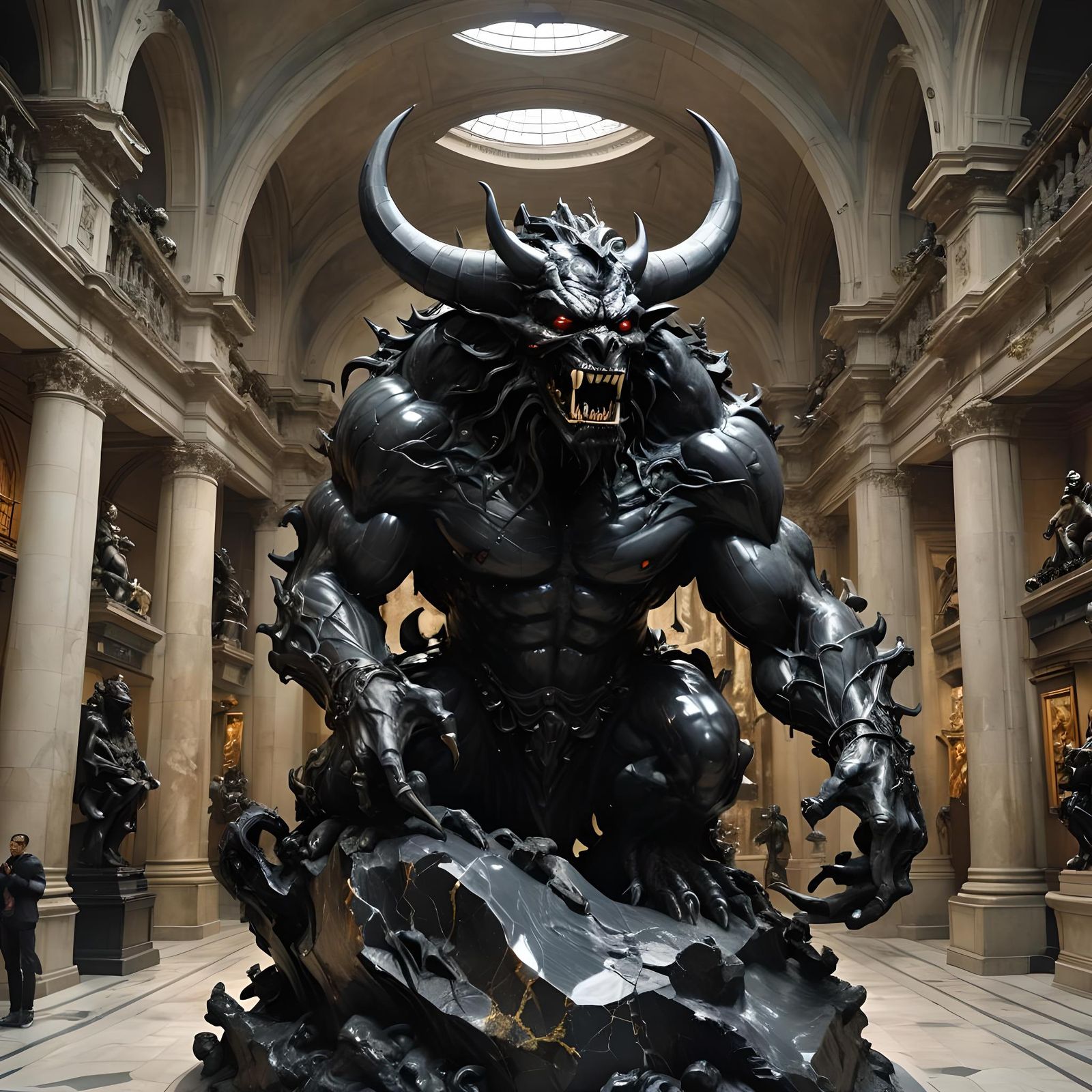 Marquina Black Marble Statue of Dagon, Demon of Ancient Mesopotamia ...