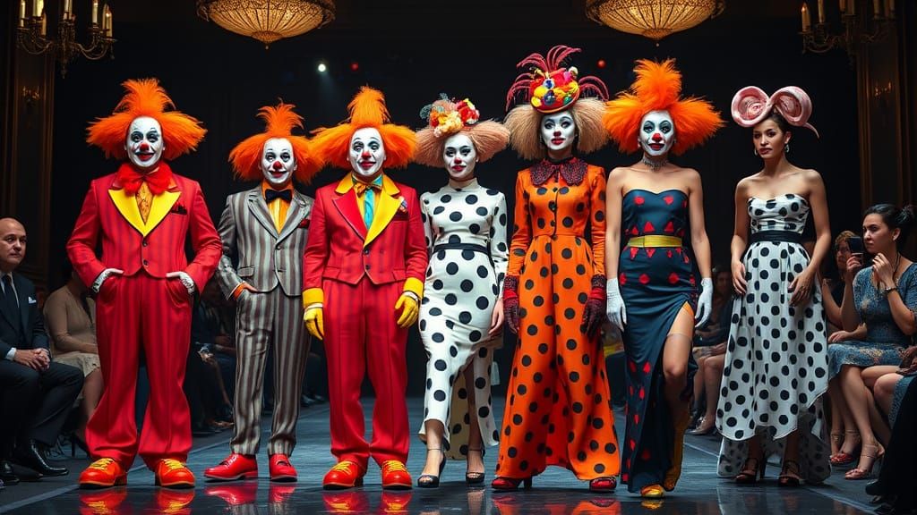 Clowns in High Fashion Strut Down the Runway - AI Art
