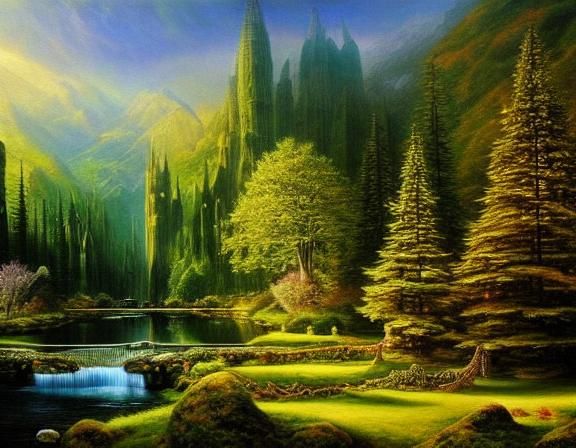 Elven palaces in the ancient forest, Tolkien, Silmarillion ...