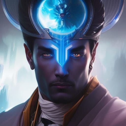 Handsome wizard, blue-dark, cosmic head and shoulders portrait, 8k ...