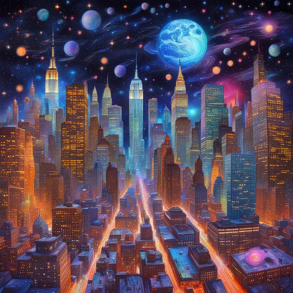 Cosmic Cityscape - AI Generated Artwork - NightCafe Creator
