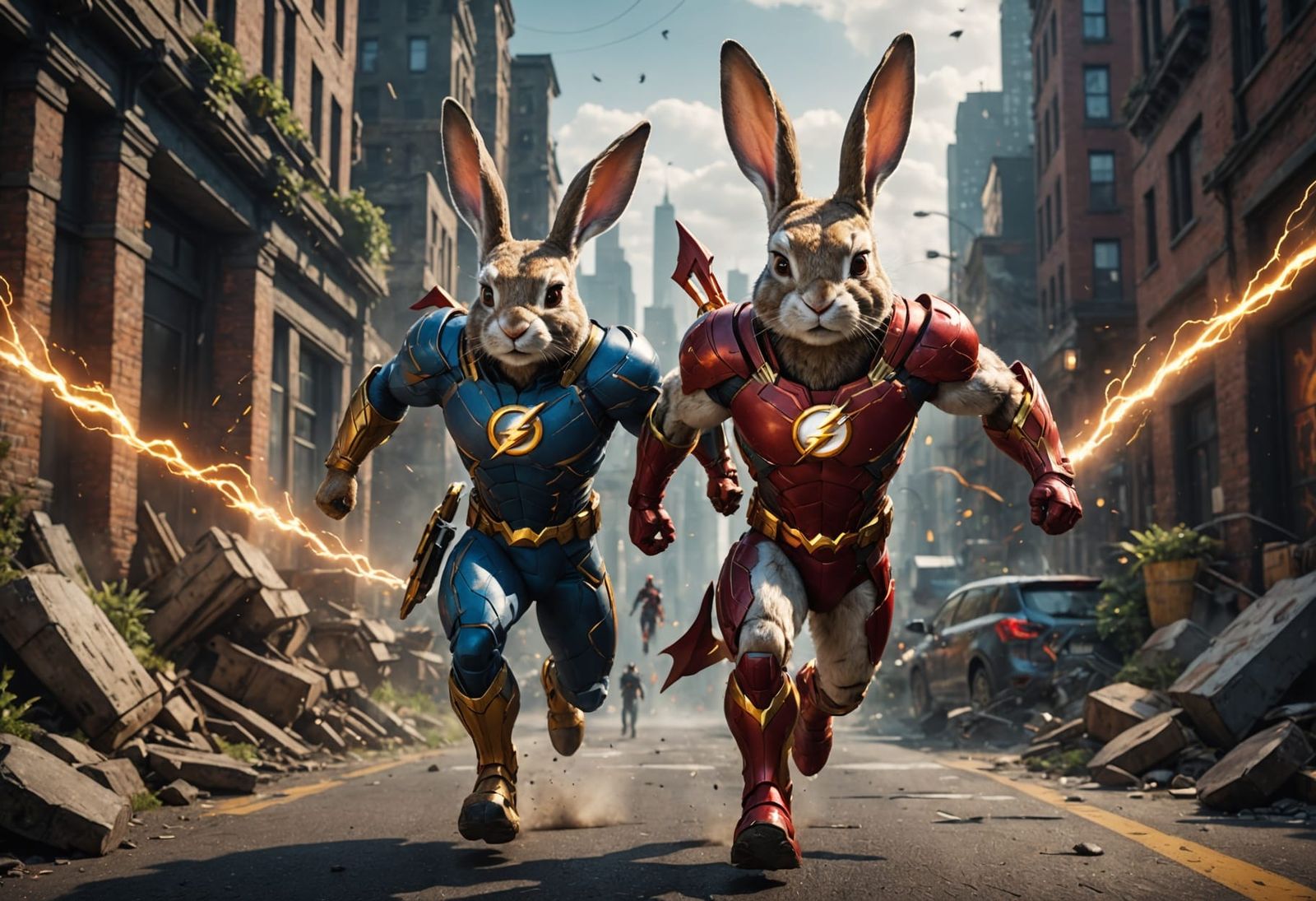 Flash Rabbits - Rabbit Superhero in Epic Matte Painting