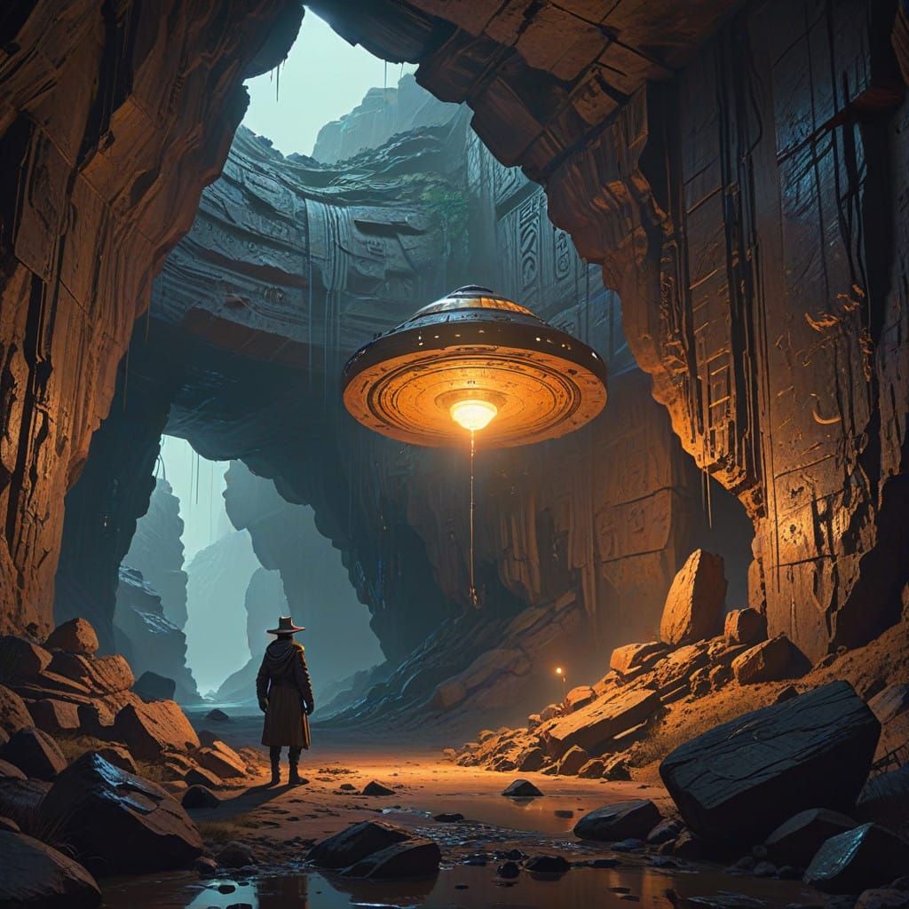 Discovery - Ancient Cavern Symbol Illuminated by Ethereal Li...