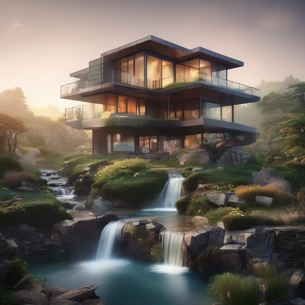 Surreal Futuristic Cliffside House with Impossible... - AI Art