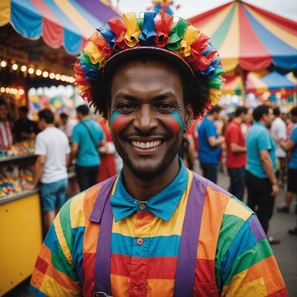 Vibrant Carnival Worker with Sinister Grin - AI Art