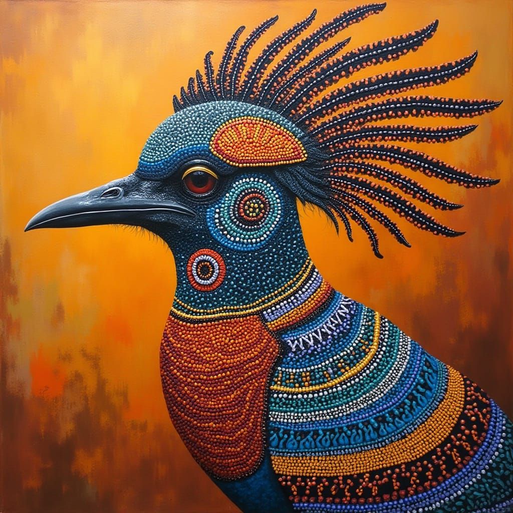 Australian Aboriginal Gang Gang Bird in Vibrant Do... - AI Art