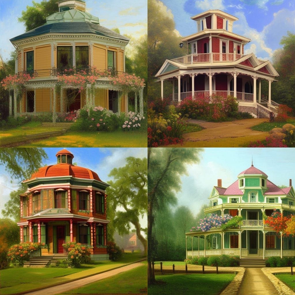 Antique American Octagon House built by Joseph Brown, 1850, soft color ...