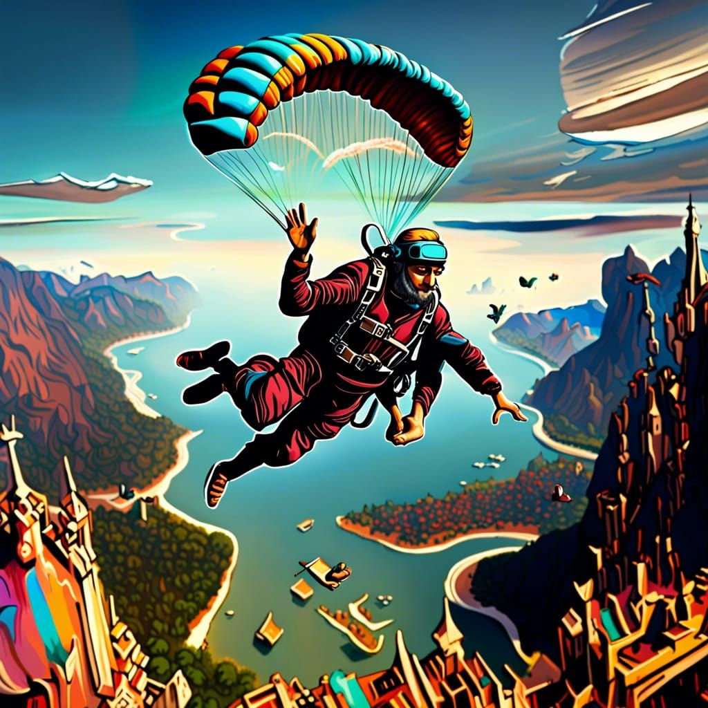 Leonardo da Vinci Skydiving on his flying invention over the Sea ...