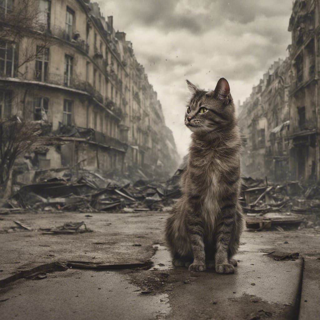 cat in a post apocalyptic Paris - AI Generated Artwork - NightCafe Creator