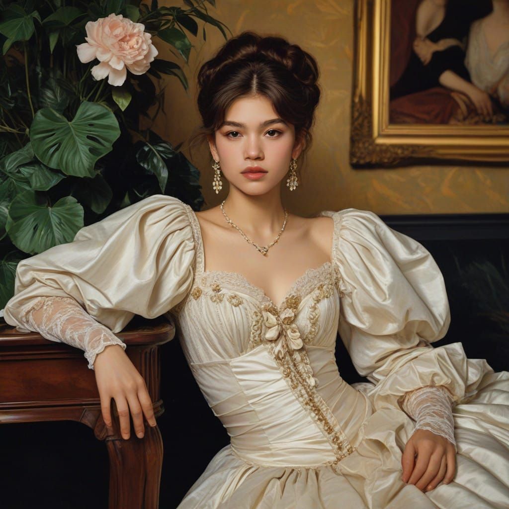 Zendaya portrait bye Manet - Elegant Portrait of a Young Wom...