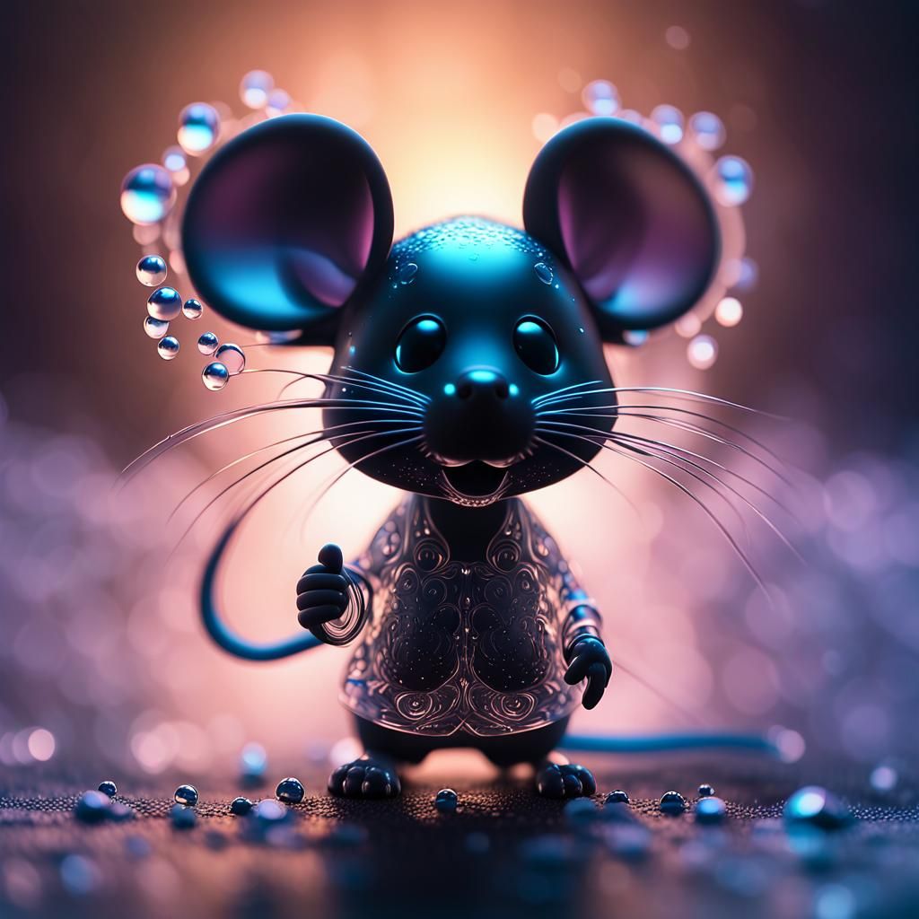 silhouette of chibi mouse, heavy, 3D, glowing, iridescent smoke render ...