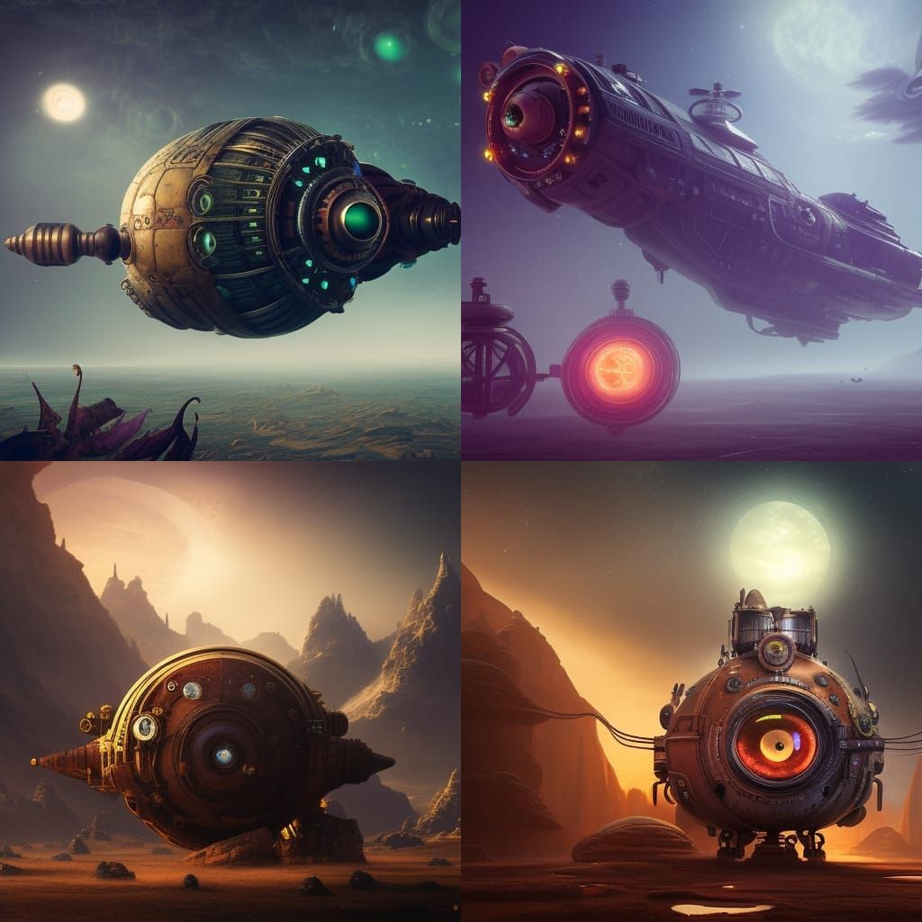 space Unreal steampunk spaceship big eye, horror ; Engine VRay ...