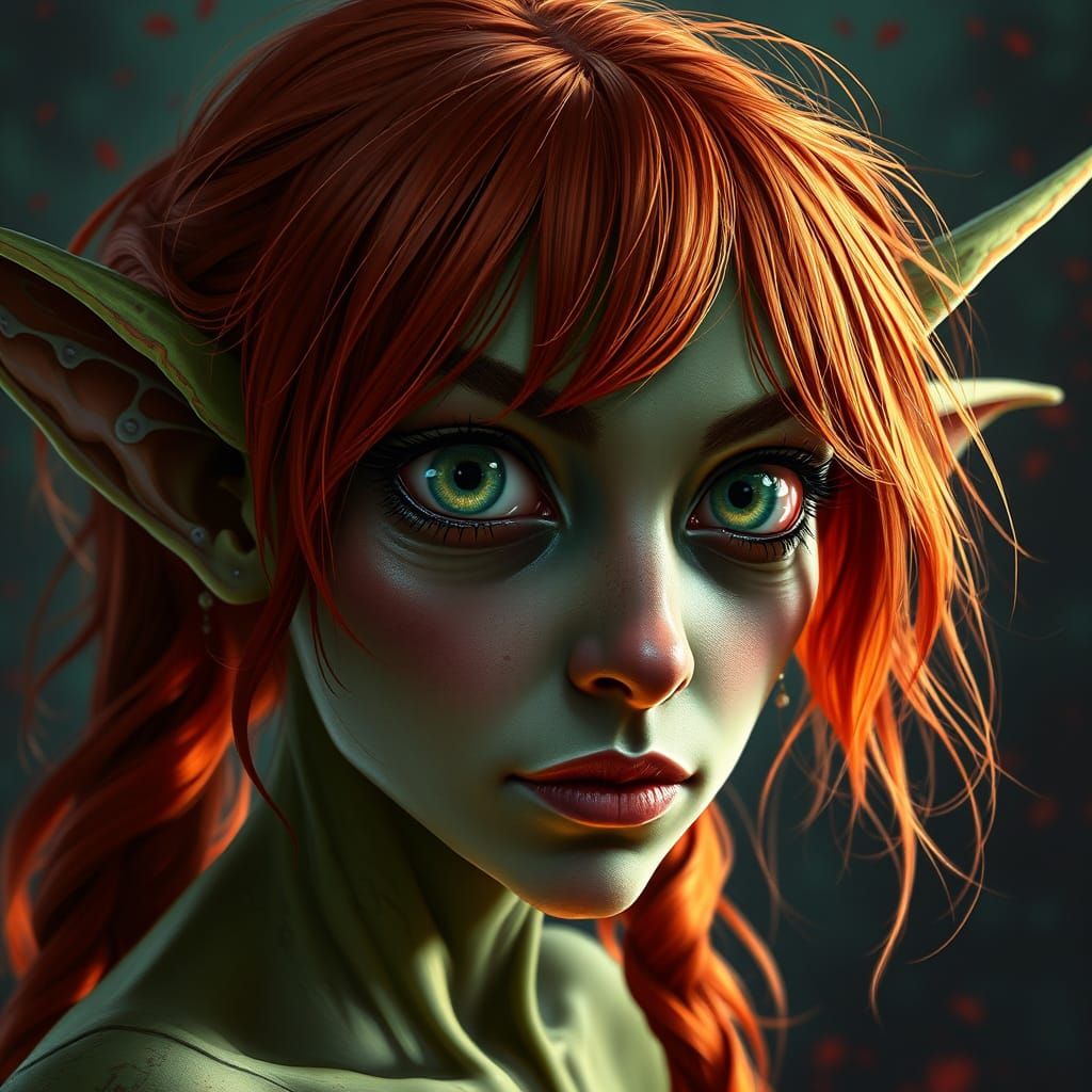 Surreal Redhead Fey with Large Eyes and Long Ears - AI Art