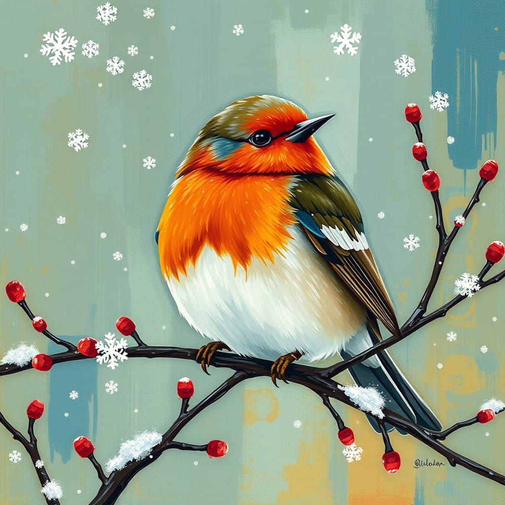 winter charm, bird - Winter Whispers, Bird in Harmony