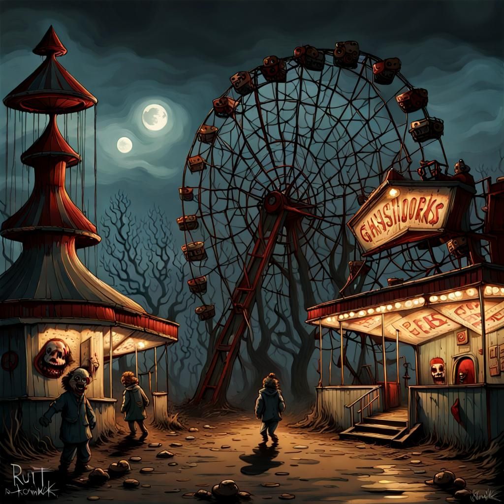 Haunted amusement park in night. - AI Generated Artwork - NightCafe Creator