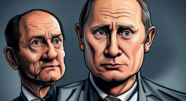 A thought-provoking portrait in a political cartoon style, capturing ...