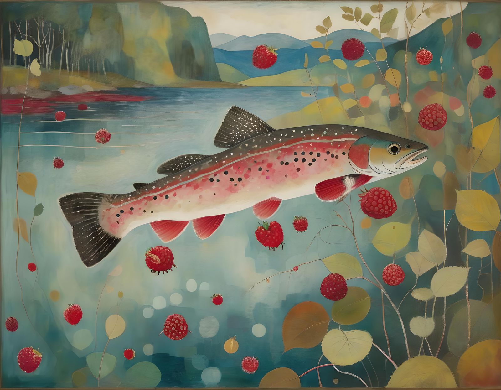 Speckled trout and wild raspberries - AI Generated Artwork - NightCafe ...