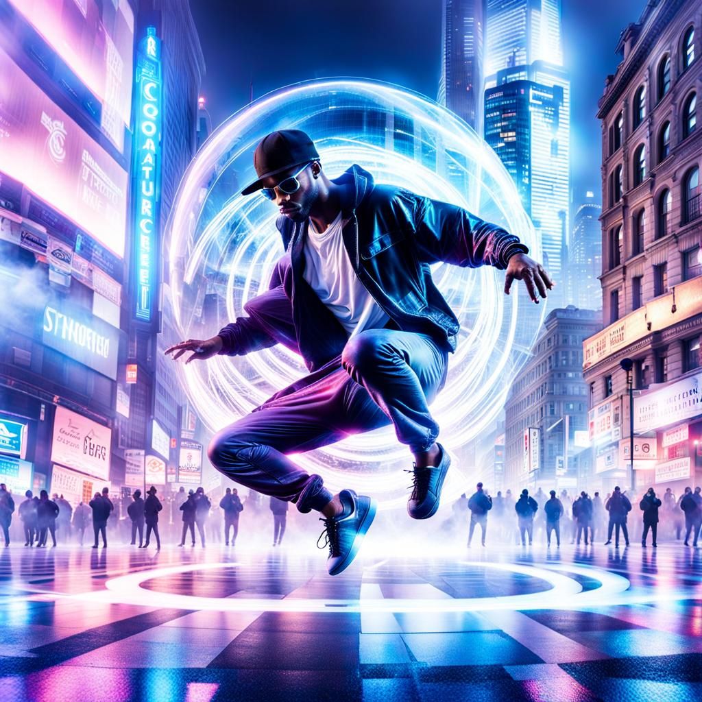 Holographic art breakdance performance - AI Generated Artwork - NightCafe Creator