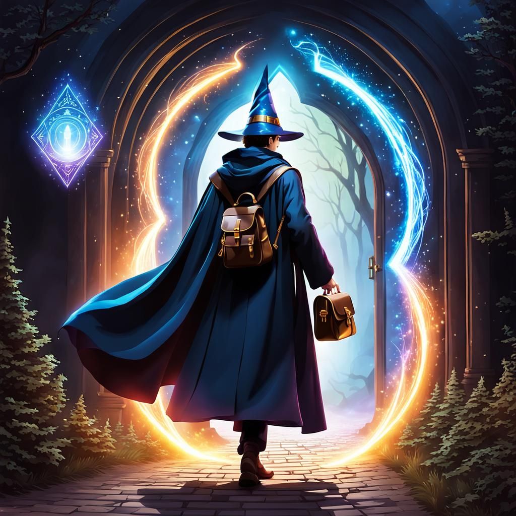 A young wizard in a cloak and wizard hat - AI Generated Artwork ...