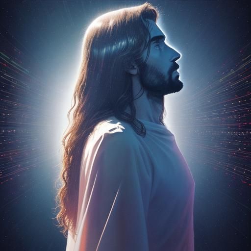 Jesus Christ hologram seen from the side - AI Generated Artwork ...