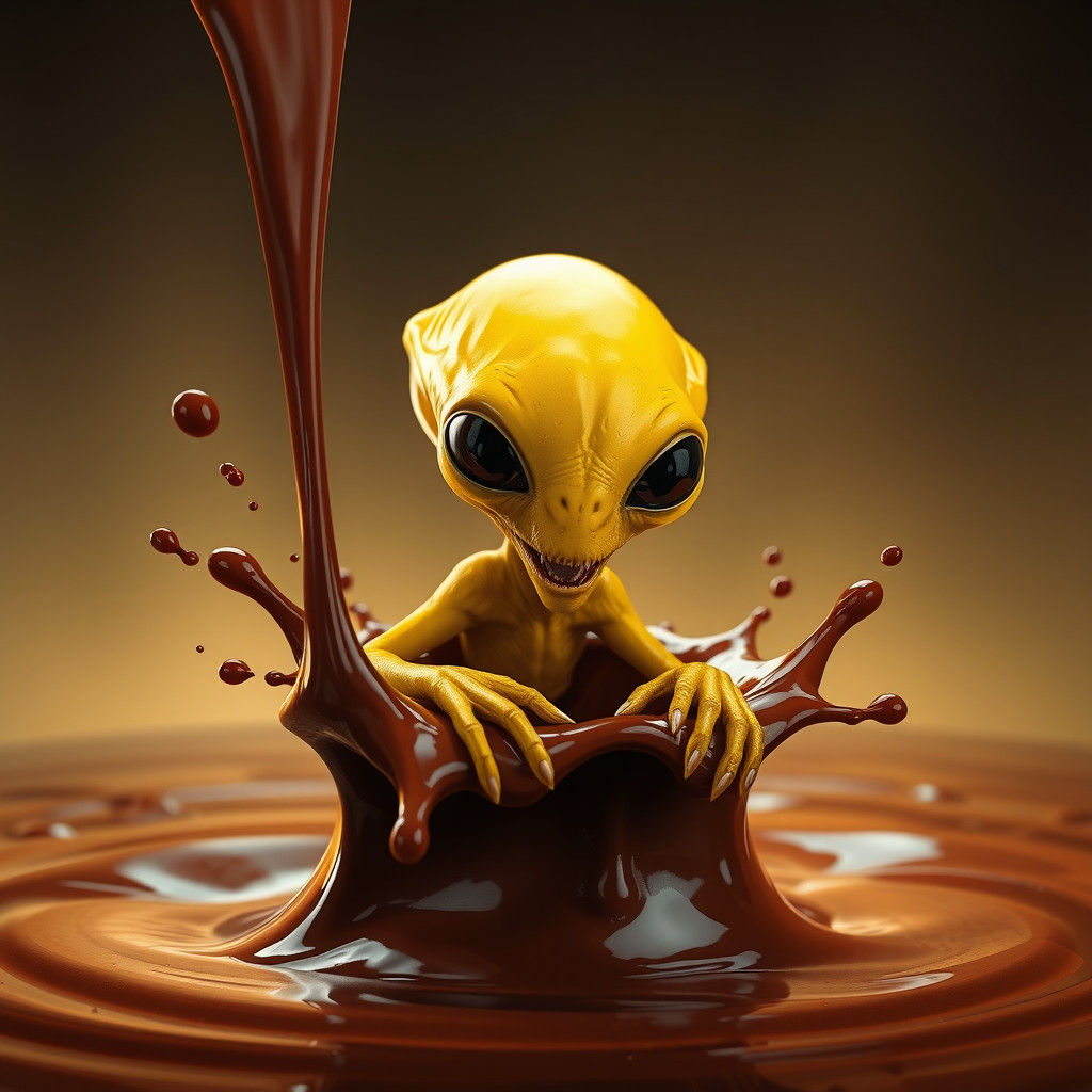 Ethereal Yellow Alien Emerges from Rich Chocolate ... - AI Art