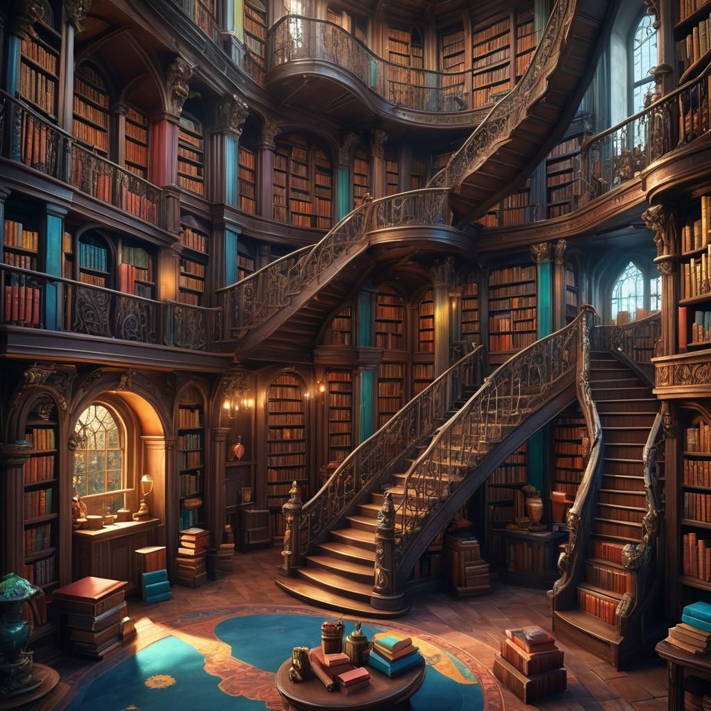 Many Tiered Library 3 - AI Generated Artwork - NightCafe Creator