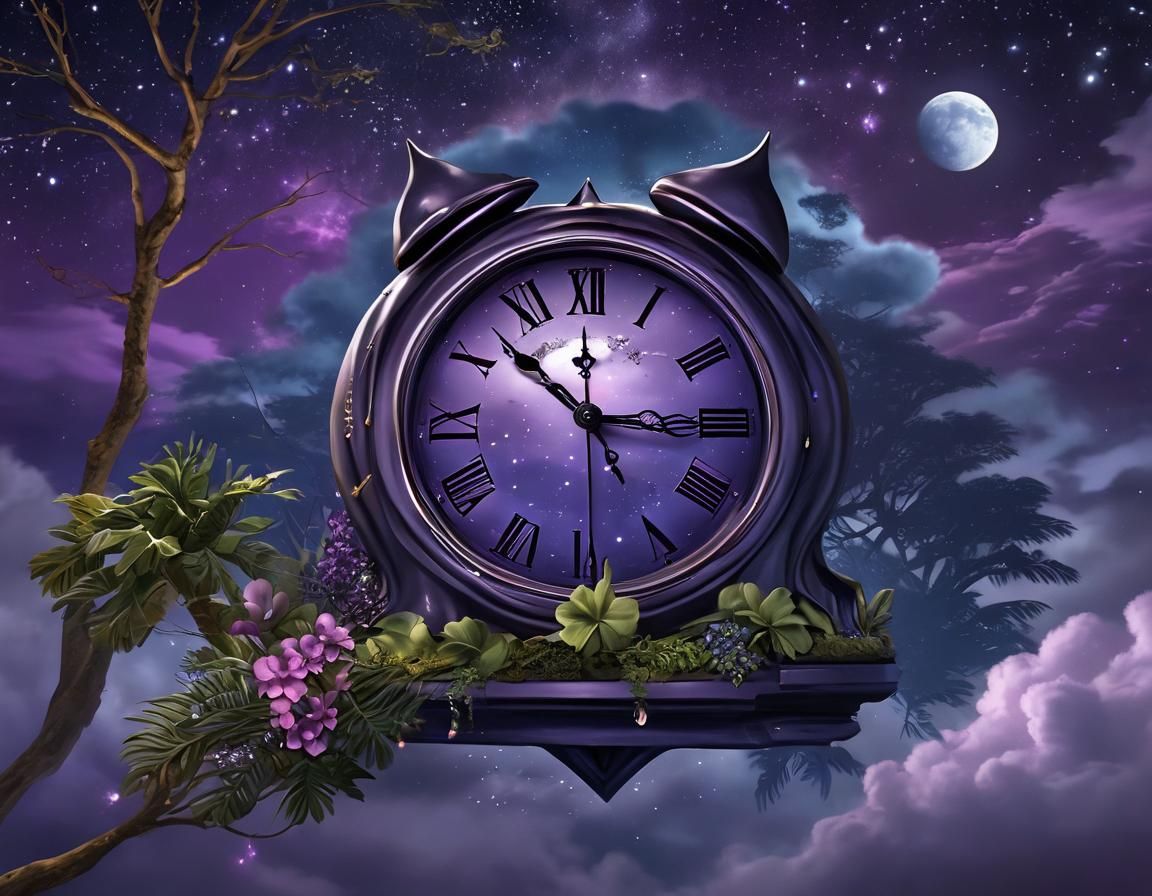 Dreamy purple night sky Clock struck midnight everything was: peaceful ...