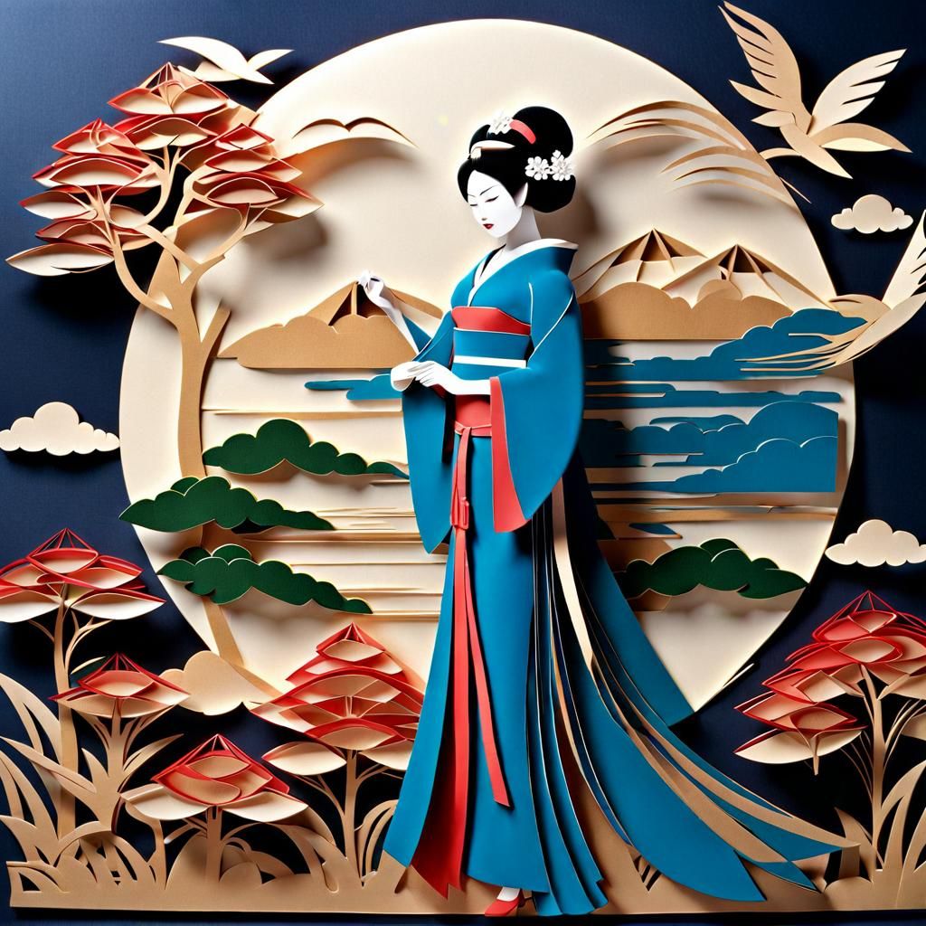 Beautiful Geisha, Kirigami Paper Cut Art - AI Generated Artwork ...