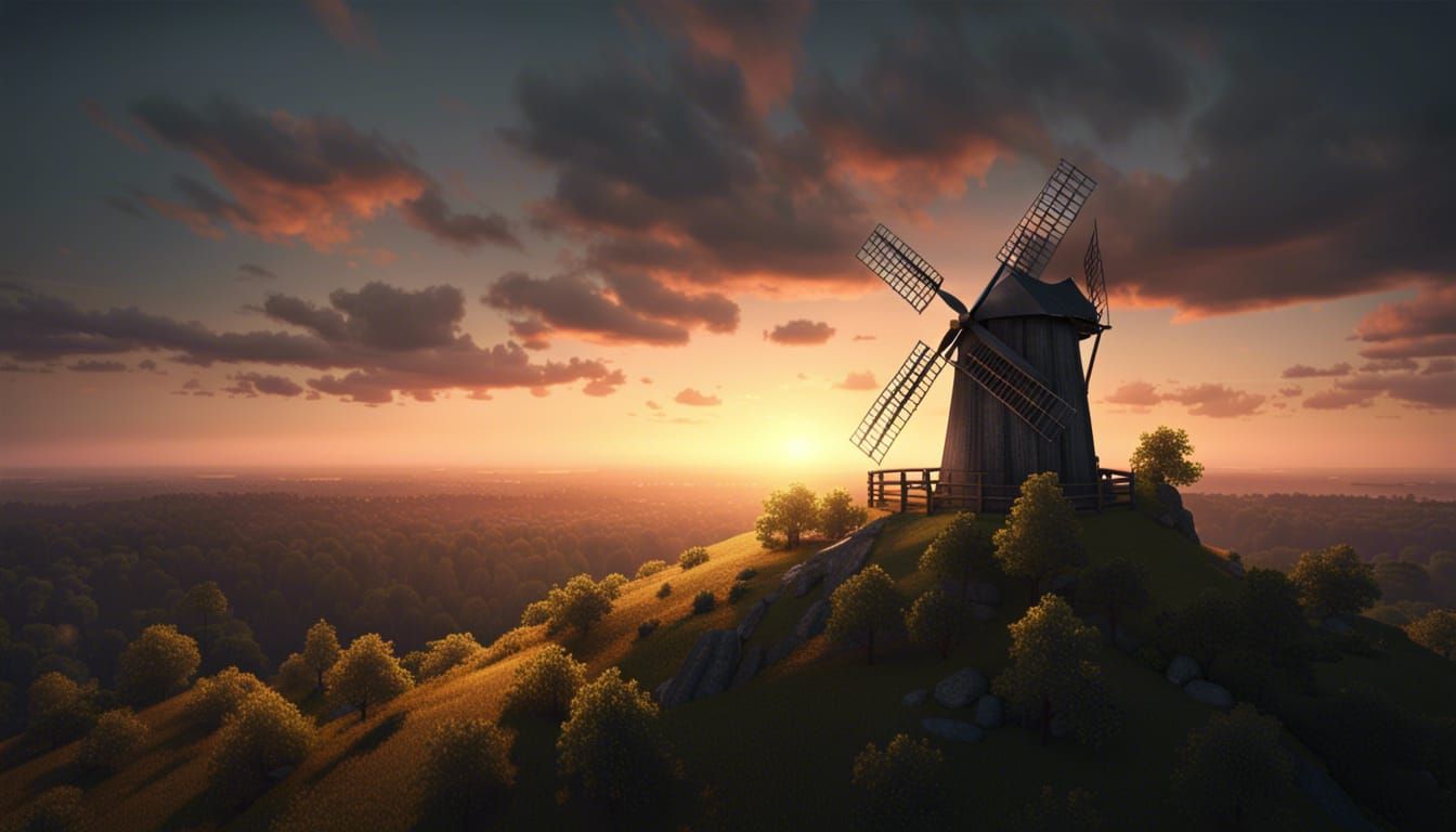 Sunset Windmill - AI Generated Artwork - NightCafe Creator