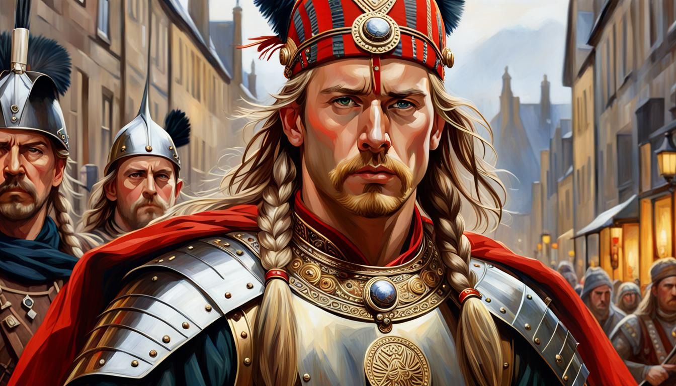 The intricate details of the Scottish warrior's traditional attire are ...