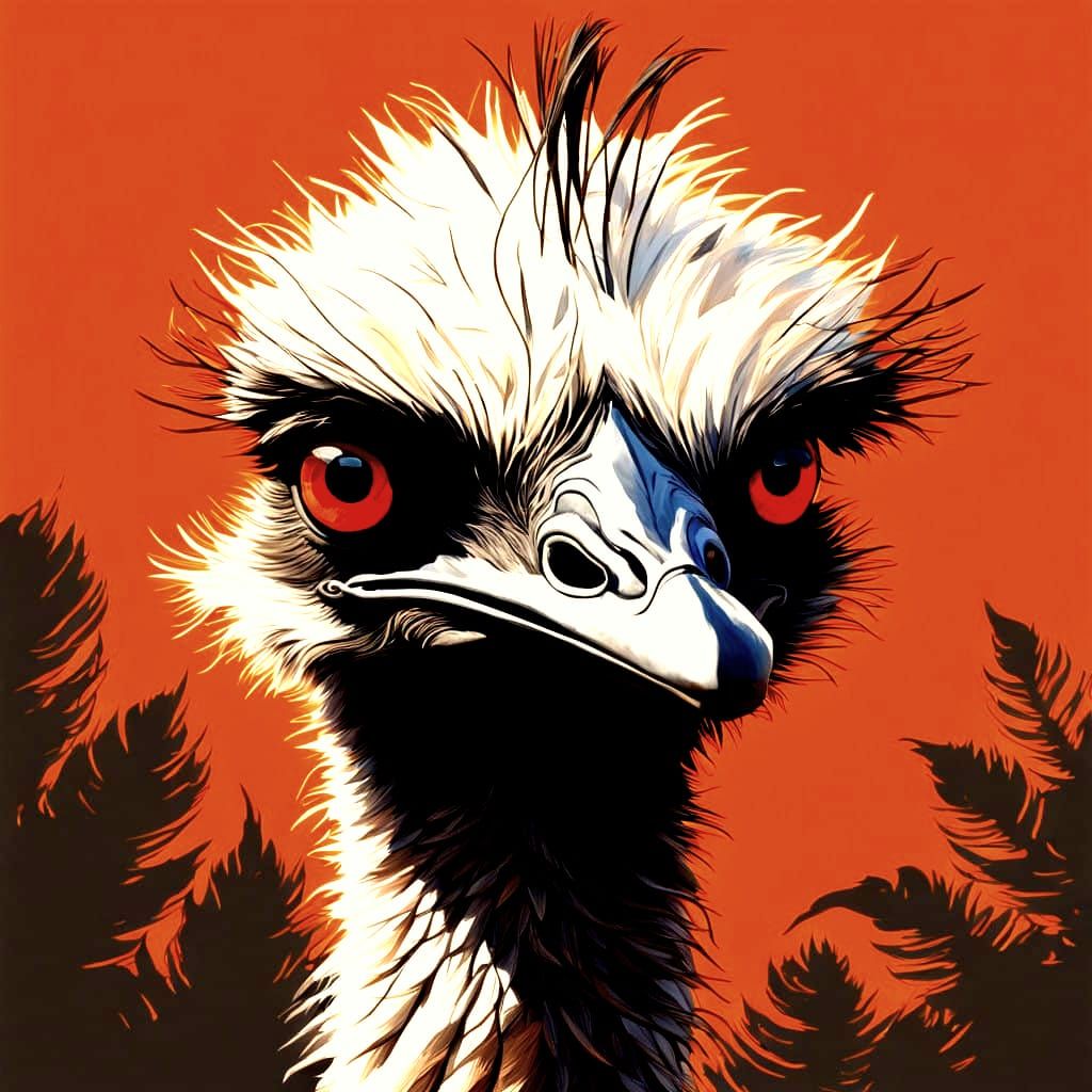 Stunning Emu Portrait with Vibrant Orange Backgrou... - AI Art