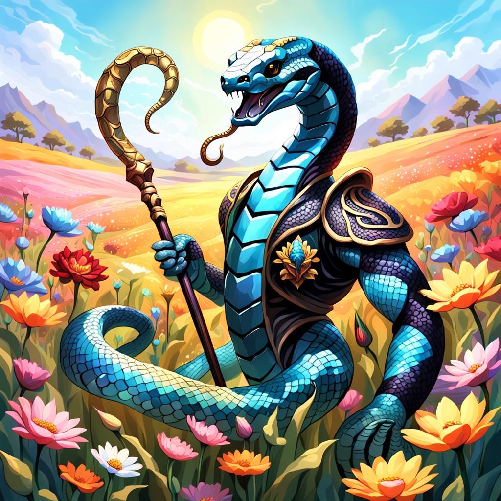 Surreal Fantasy Creature in Vibrant Open Field - AI Art