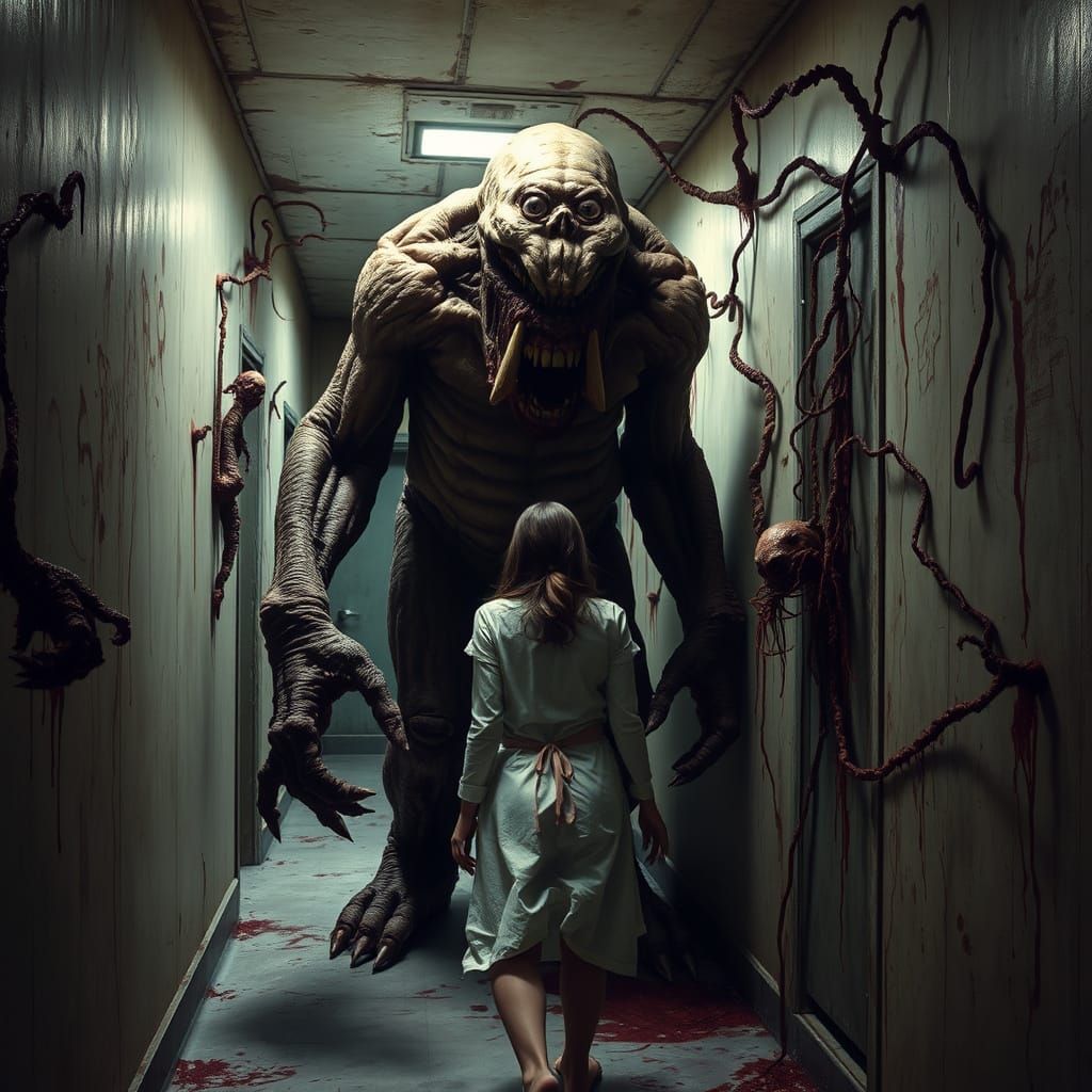 realistic image of a giant humanoid creature with falling