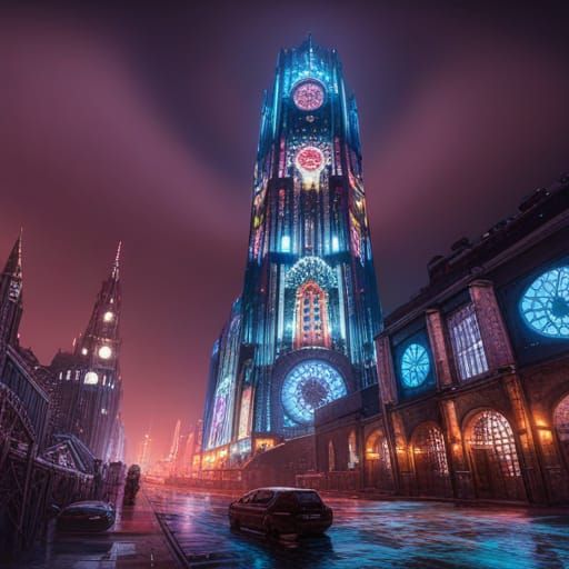 Spectral Asgardian Steampunk Skyscraper on a nice winter day with ...