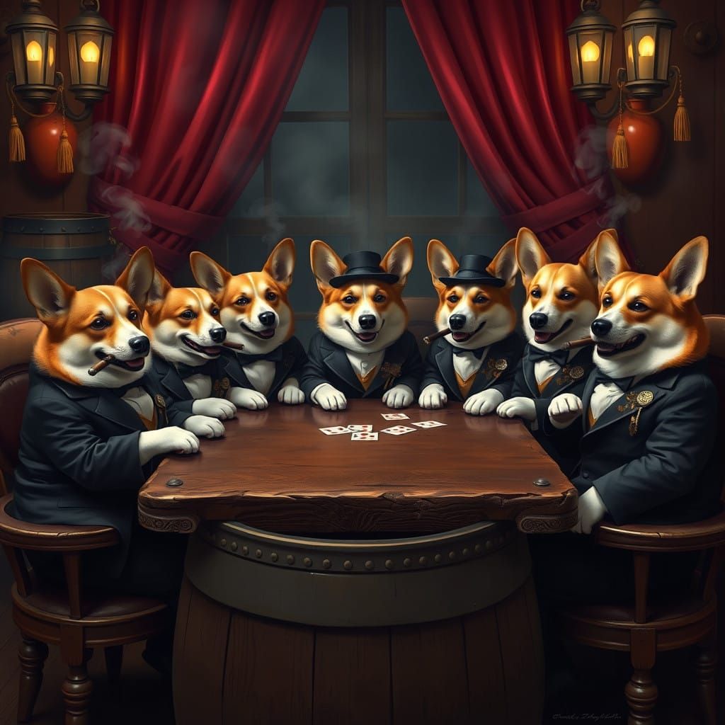 Sophisticated Corgis in Suits Play High-Stakes Pok... - AI Art
