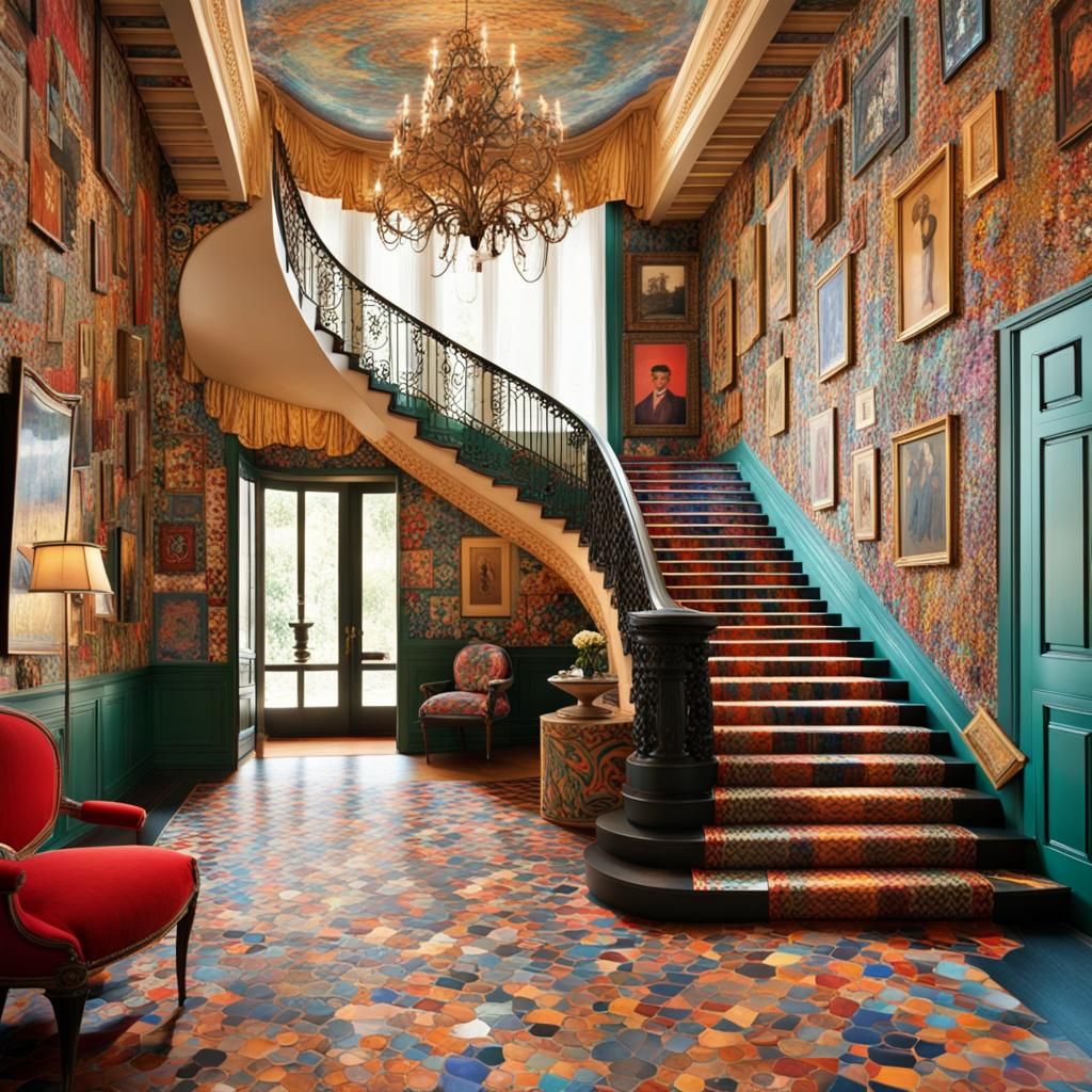 (Maximalism mosaic: 1.6) (entrance to a mansion pictures cover the ...