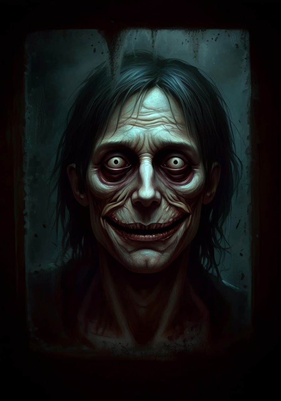 Eerie Gaunt Face Stares Out into Darkness in a Gri... - AI Art