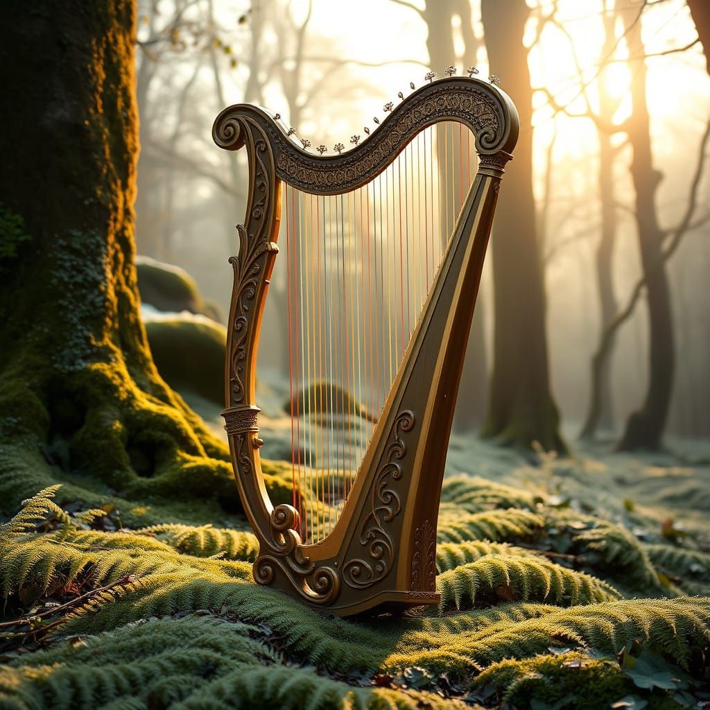 Renaissance Harp in a Celtic Winter Wonderland - AI Art