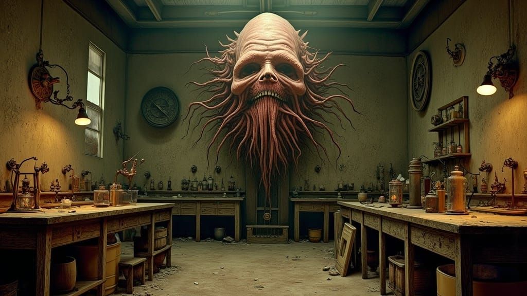 Grotesque Parasite Overruns Decrepit Laboratory in... - AI Art
