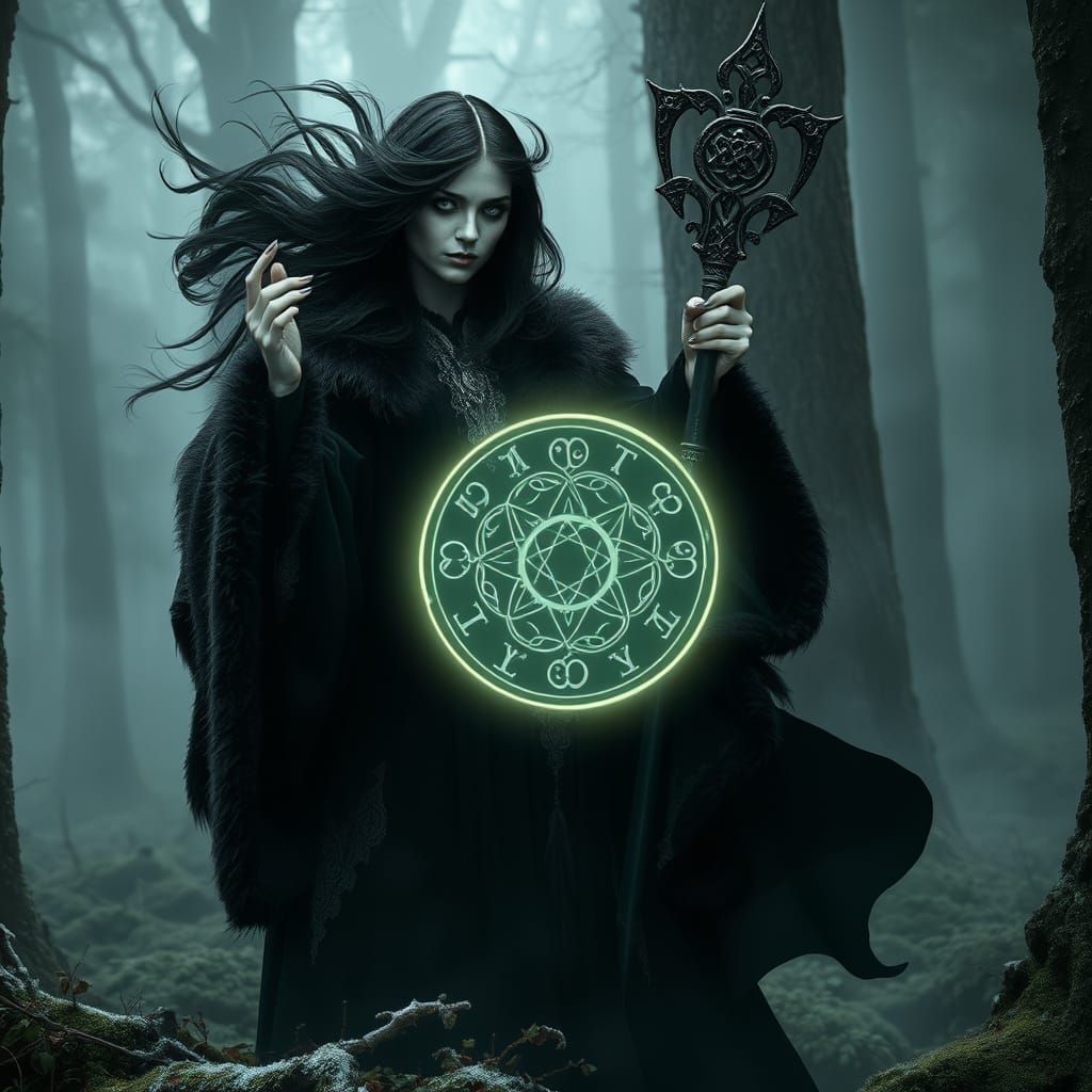 Enchanted Asatru Volva Witch in Mystical Forest - AI Art