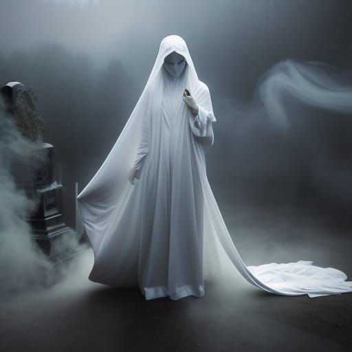 ghost-girl full form angle, no face, no hands, covered in white robe ...