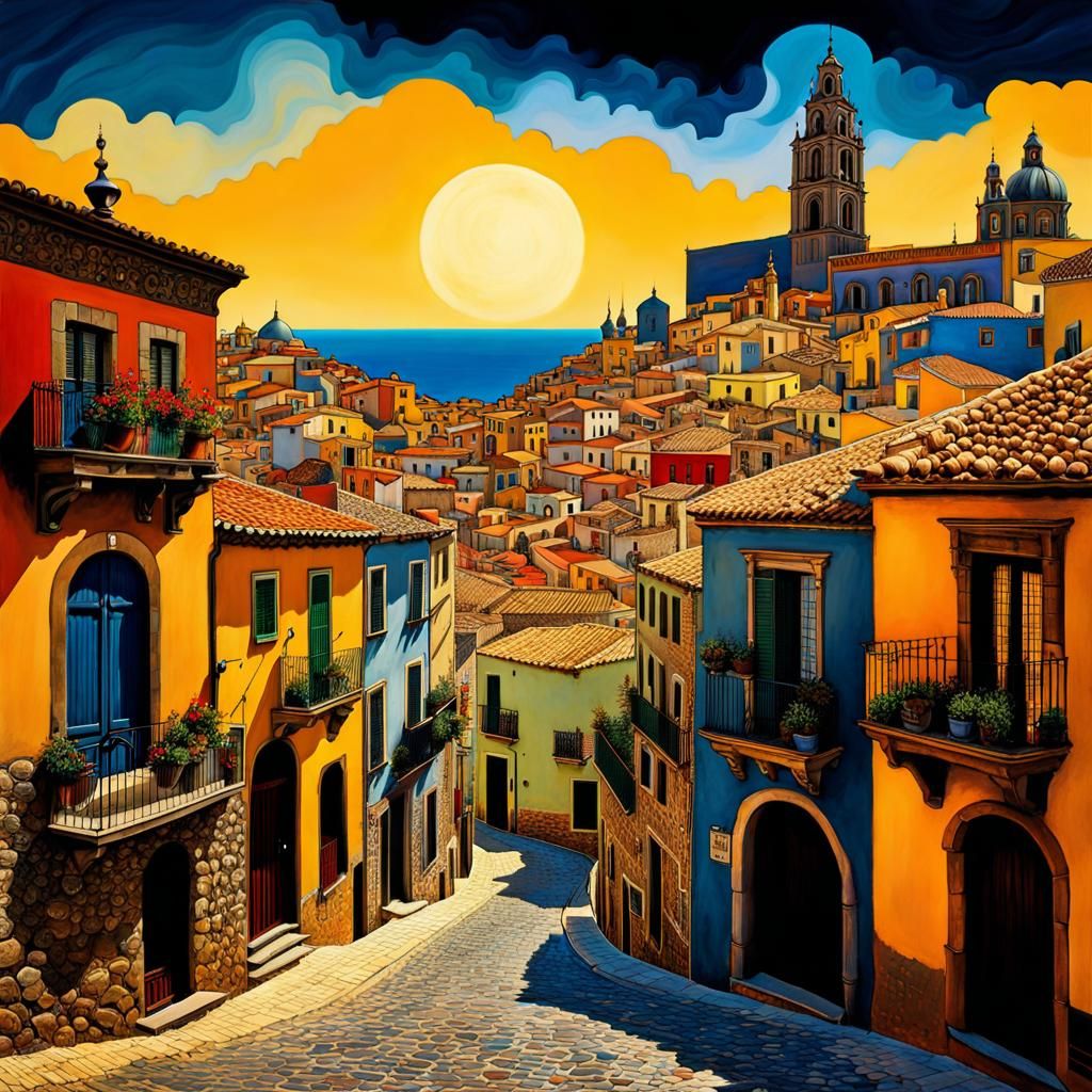Townscape spain, abstract /4 - AI Generated Artwork - NightCafe Creator