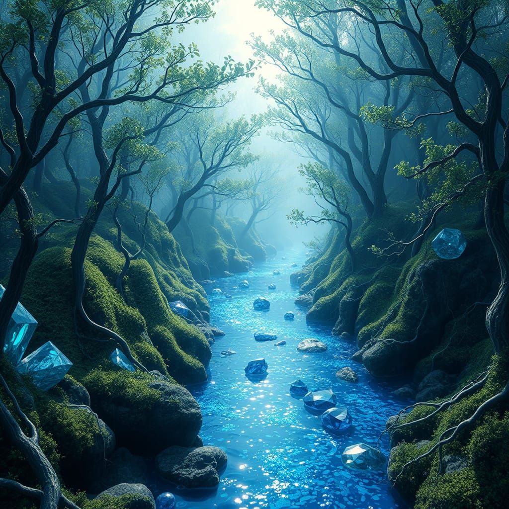 Cyan River - Serenity in a Crystal Forest