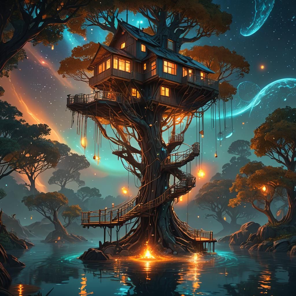 Treehouse - AI Generated Artwork - NightCafe Creator