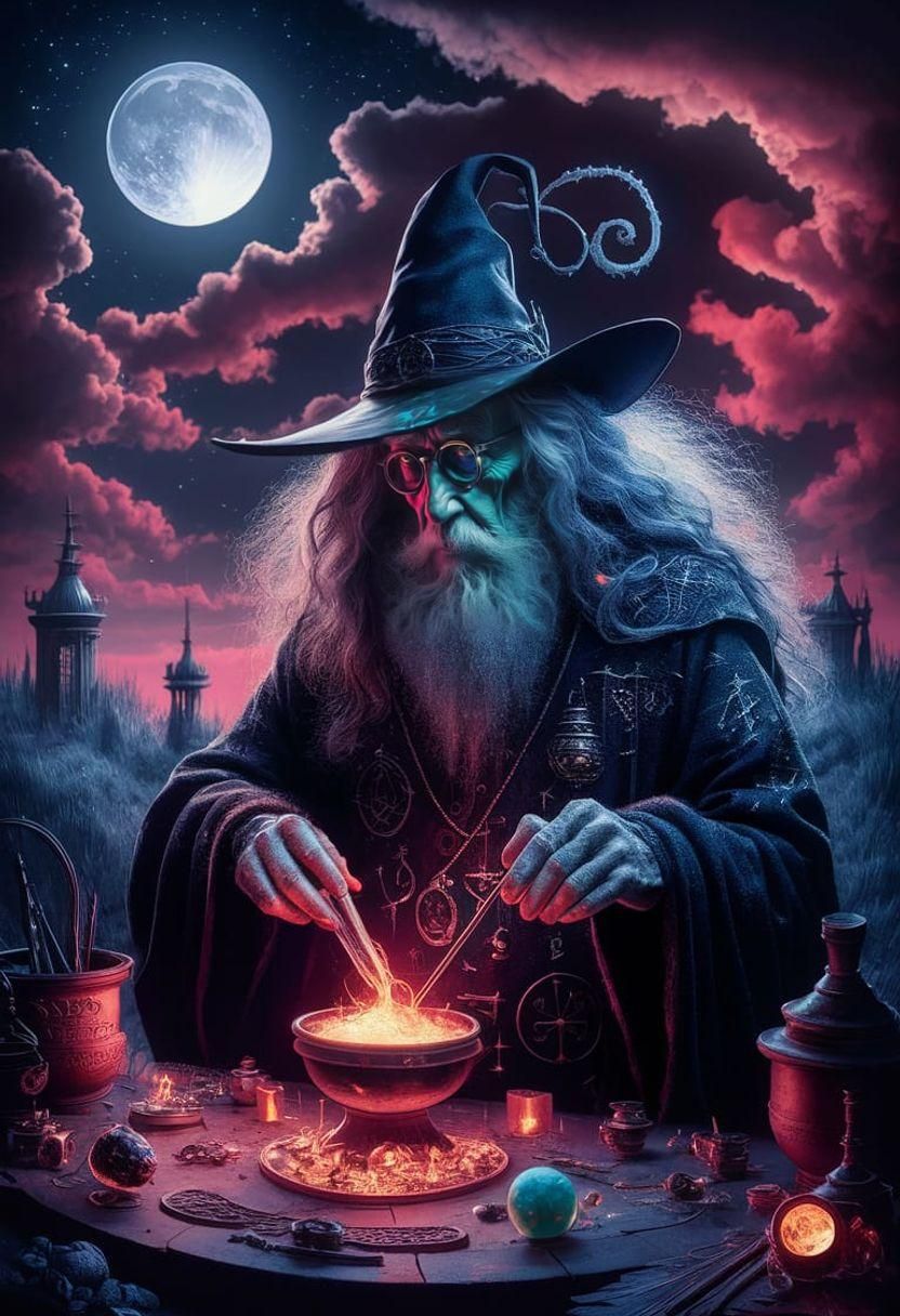 An old wizard, alchemy, gothic, occult, esoteric, astrology, highly ...