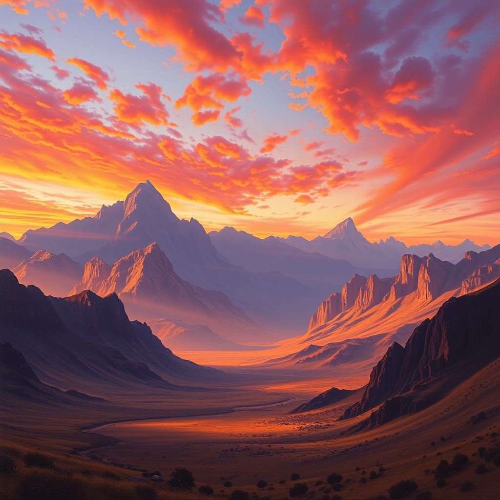 Sweeping Sunset Landscape in Romanticized American... - AI Art